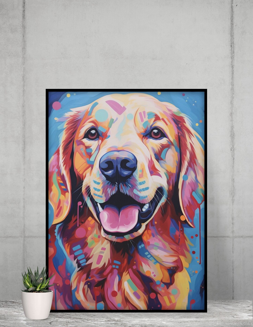 Golden Retriever Poster, Abstract Dog Print, Personalized Dog Portrait ...