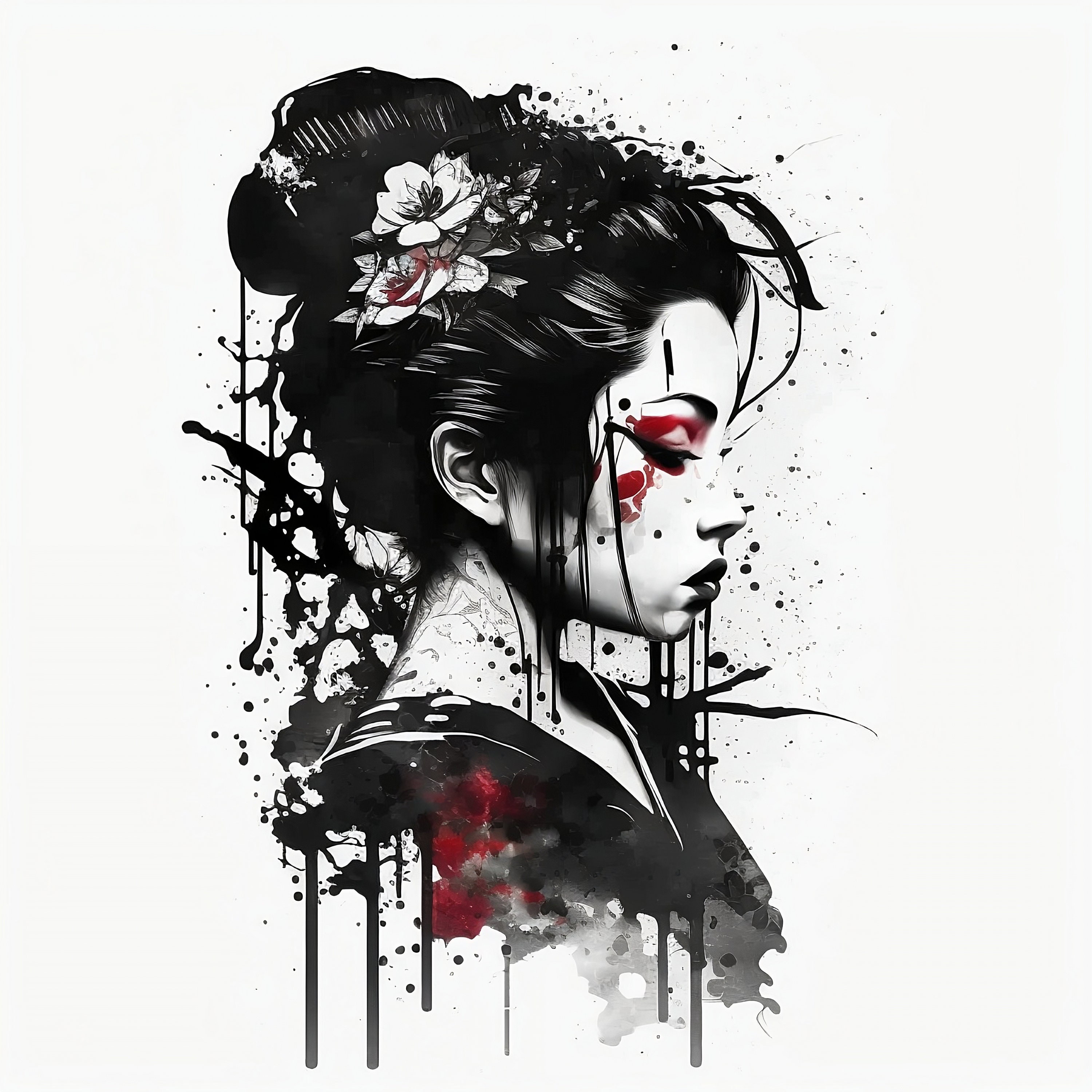 Geisha Tattoo Design White Background PNG File Download High Resolution ...