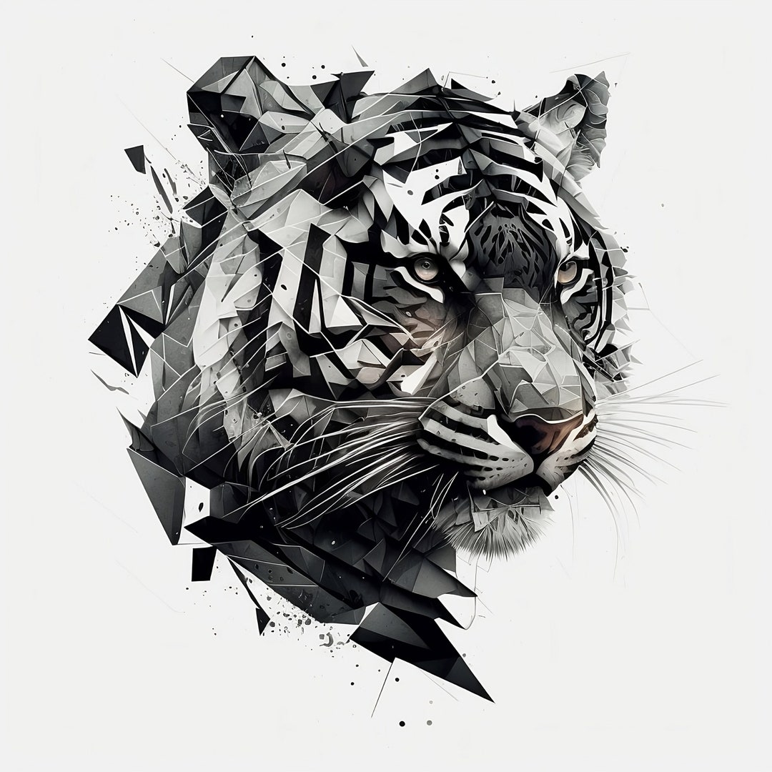 Geometric Tiger Tattoo Design White Background PNG File Download High ...