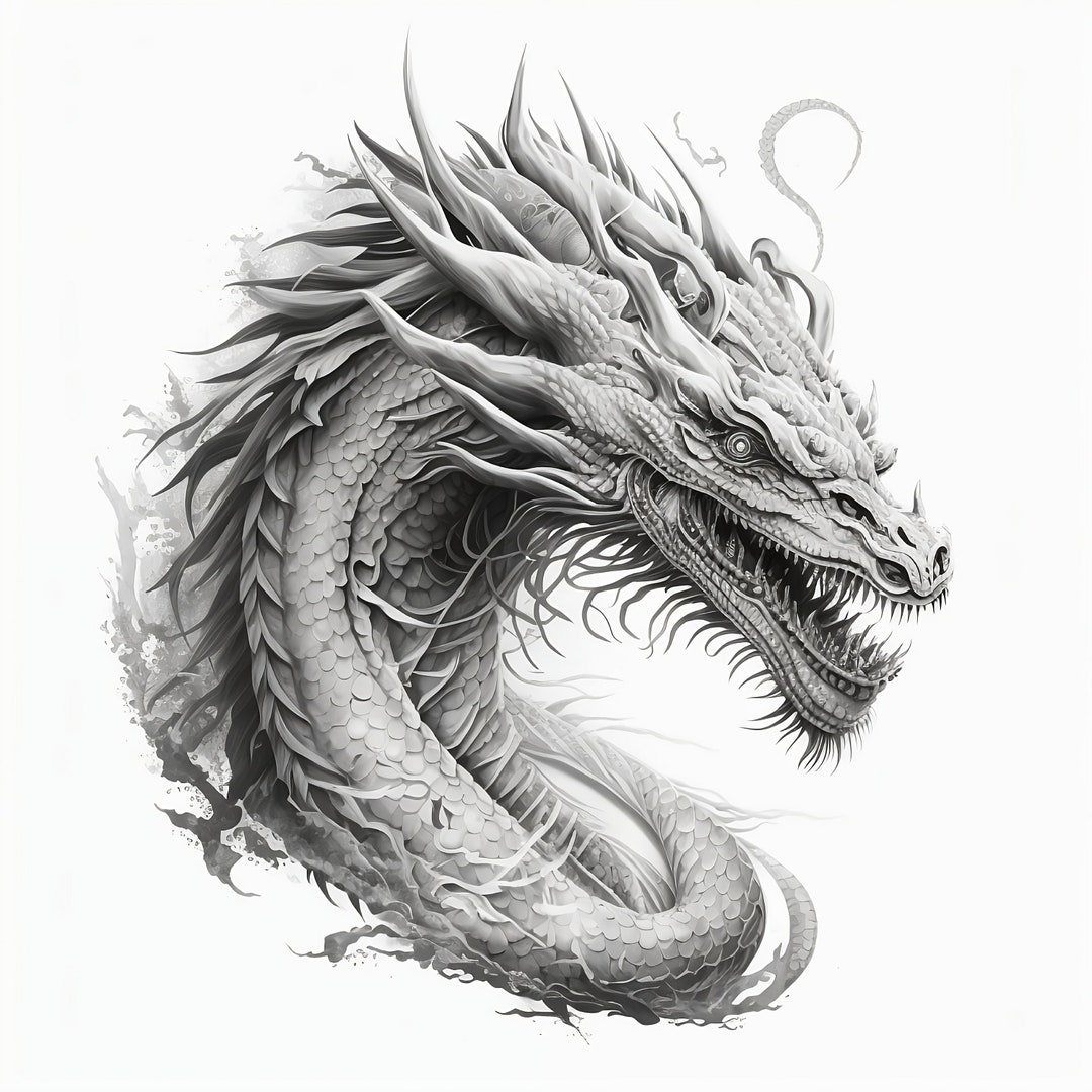 Dragon Tattoo Design White Background PNG File Download High Resolution ...