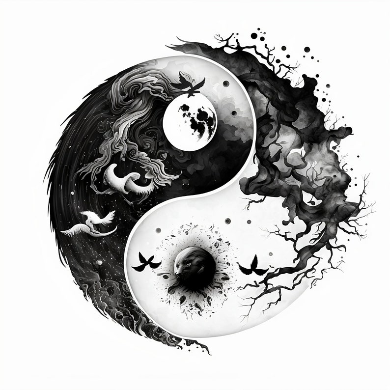 Yin Yang Tattoo Design White Background PNG File Download High ...