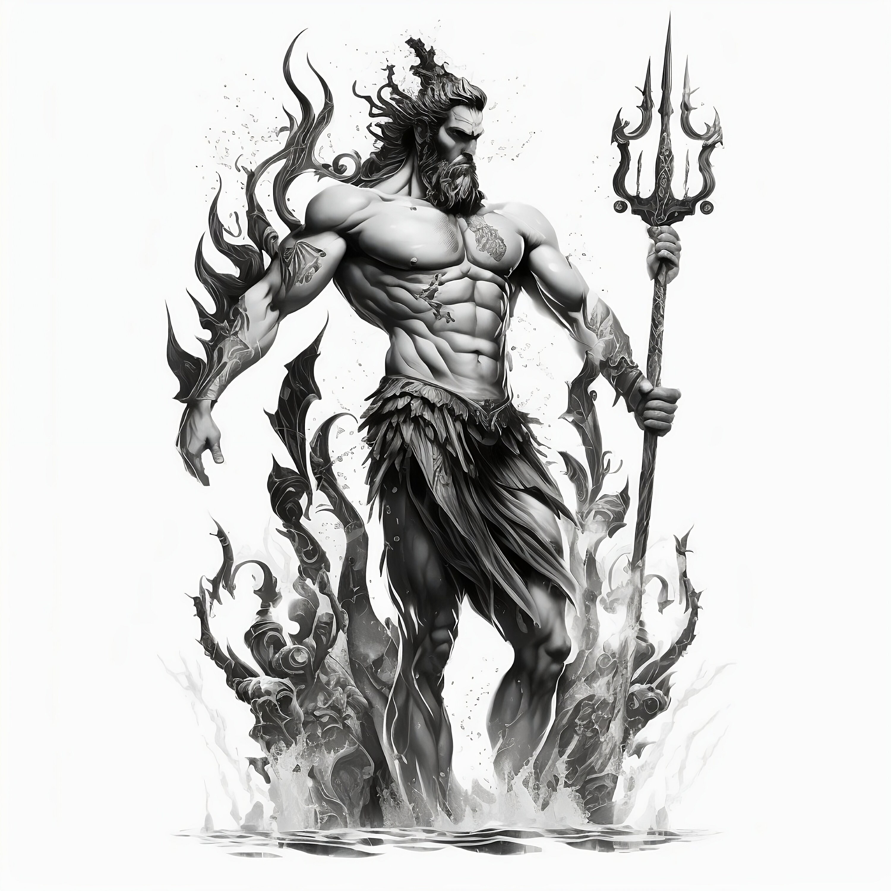 Poseidon God of the Sea Tattoo Design White Background PNG File ...