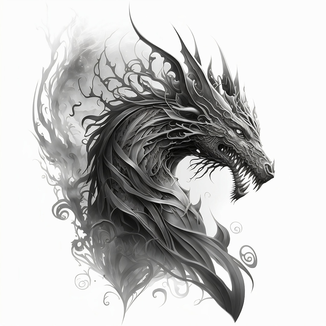 Dragon Tattoo Design White Background PNG File Download High Resolution ...