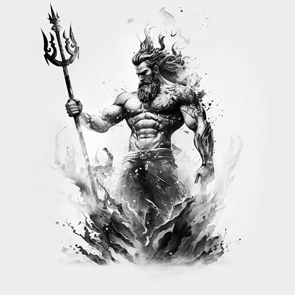 Poseidon God of the Sea Tattoo Design White Background PNG File ...