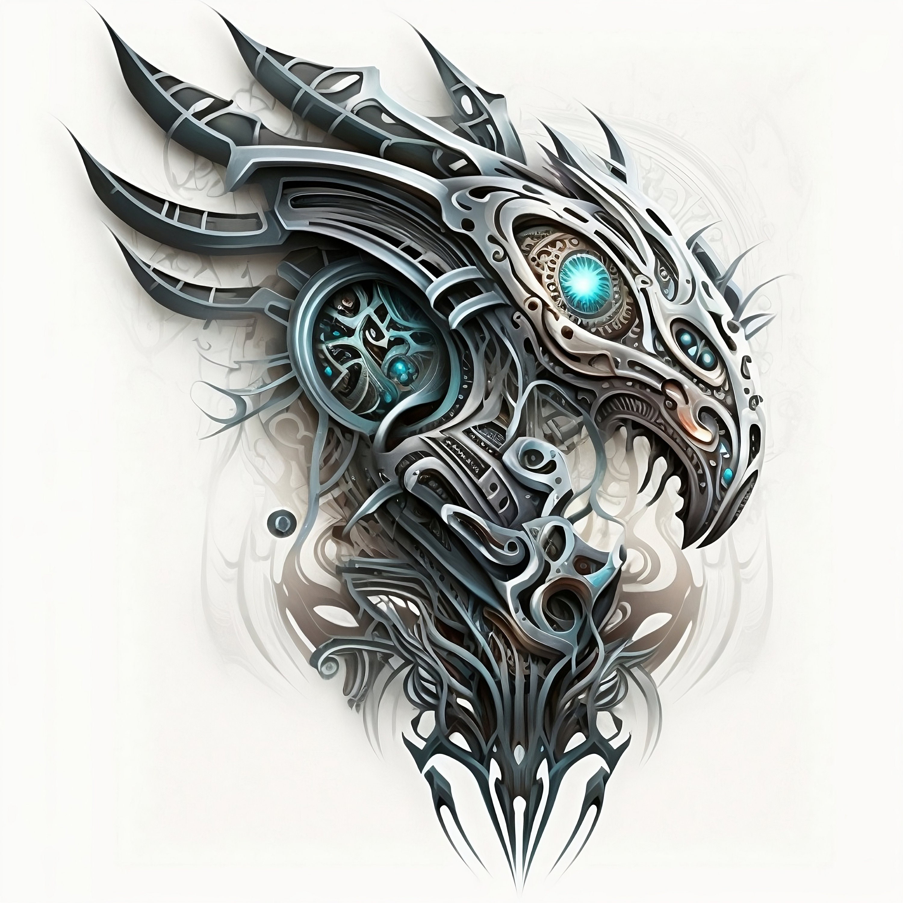 Biomechanical Tattoo Design White Background PNG File Download High ...