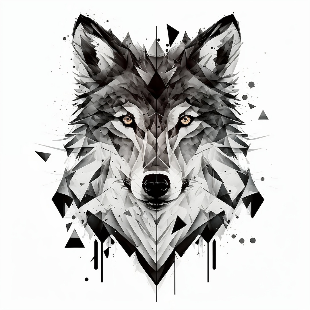Geometric Wolf Tattoo Design White Background PNG File Download High ...