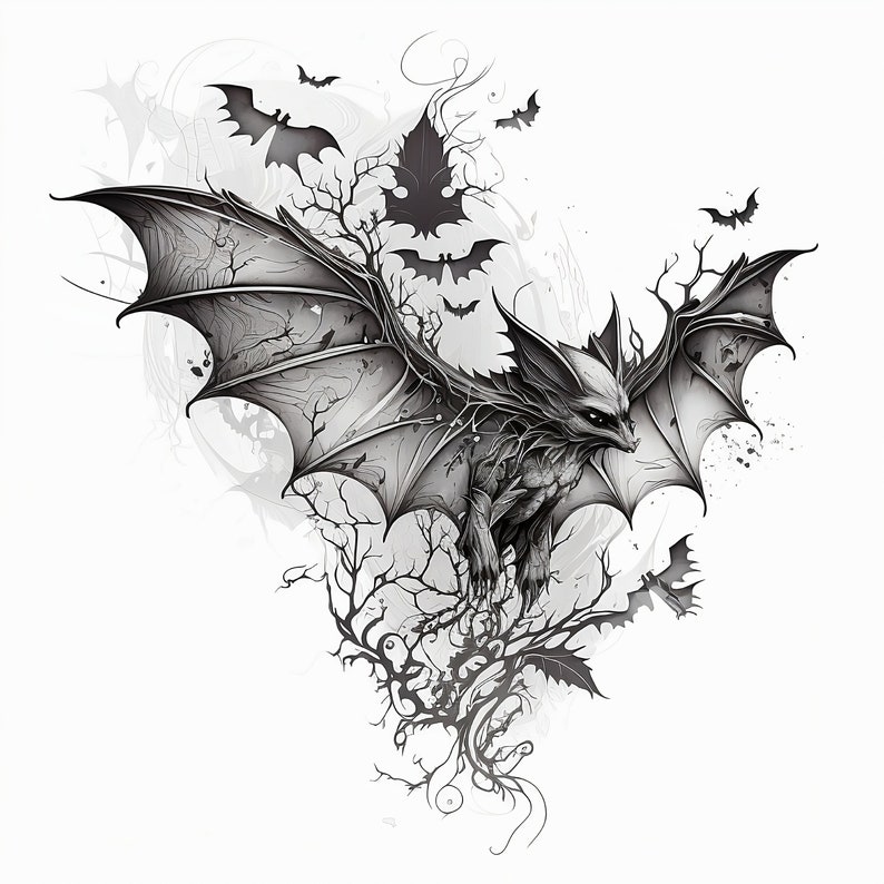 Bat Tattoo Design White Background PNG File Download High Resolution - Etsy