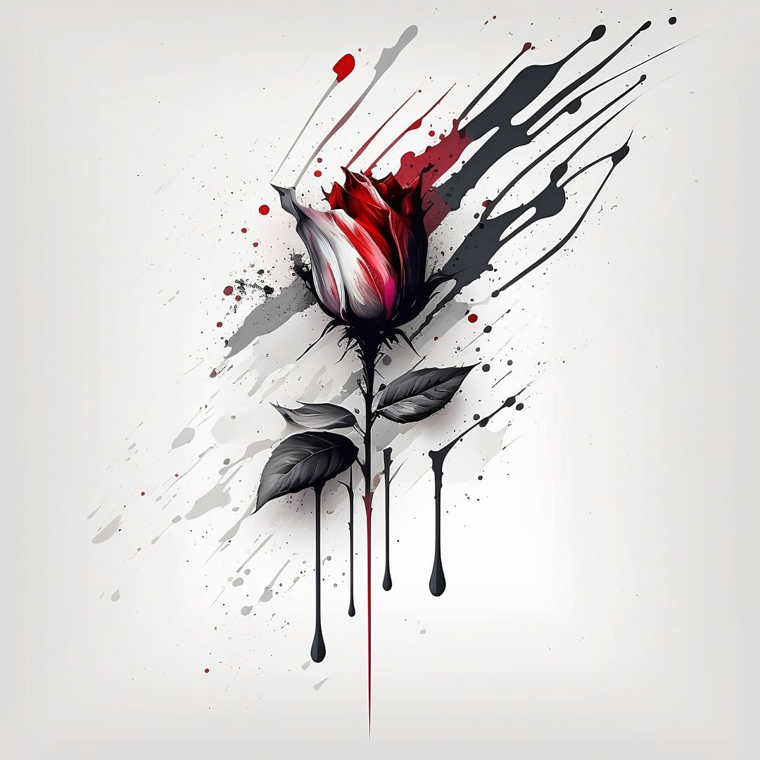 Paint Brush Stroke Rose Tattoo Design White Background PNG File ...