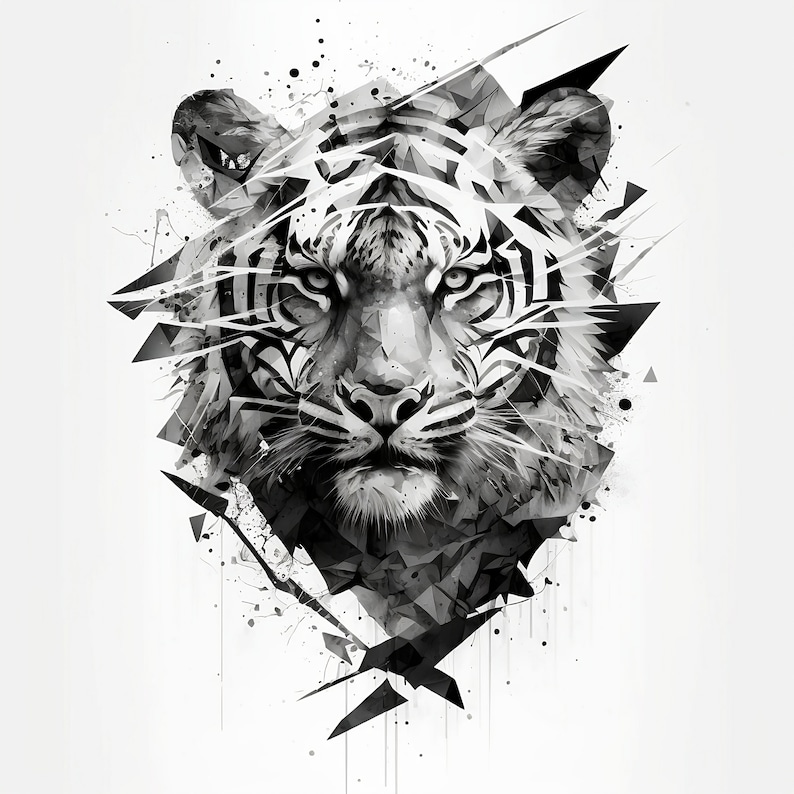Geometric Tiger Tattoo Design White Background PNG File Download High ...