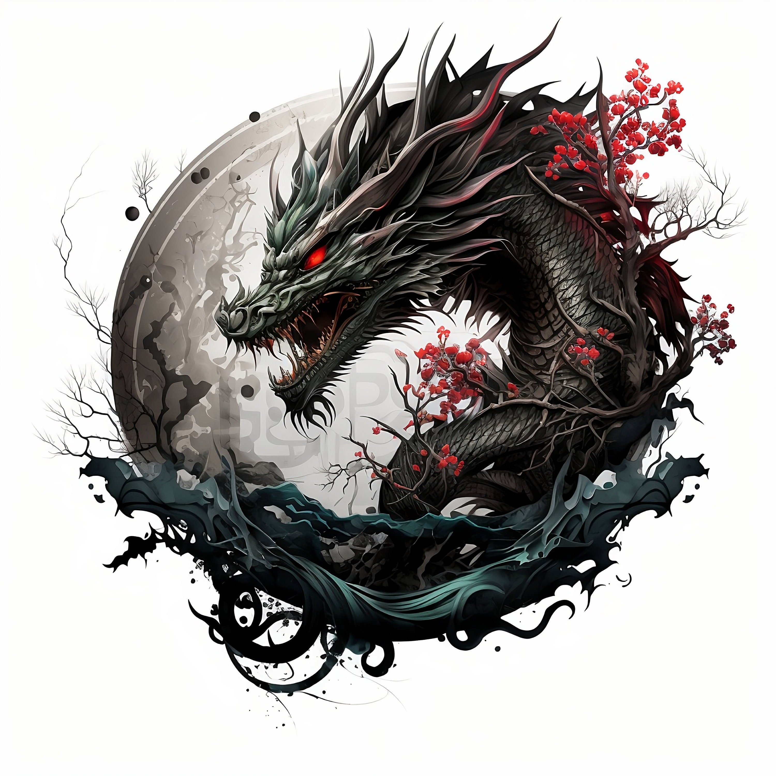 Dragon Tattoo Design White Background PNG File Download High Resolution ...