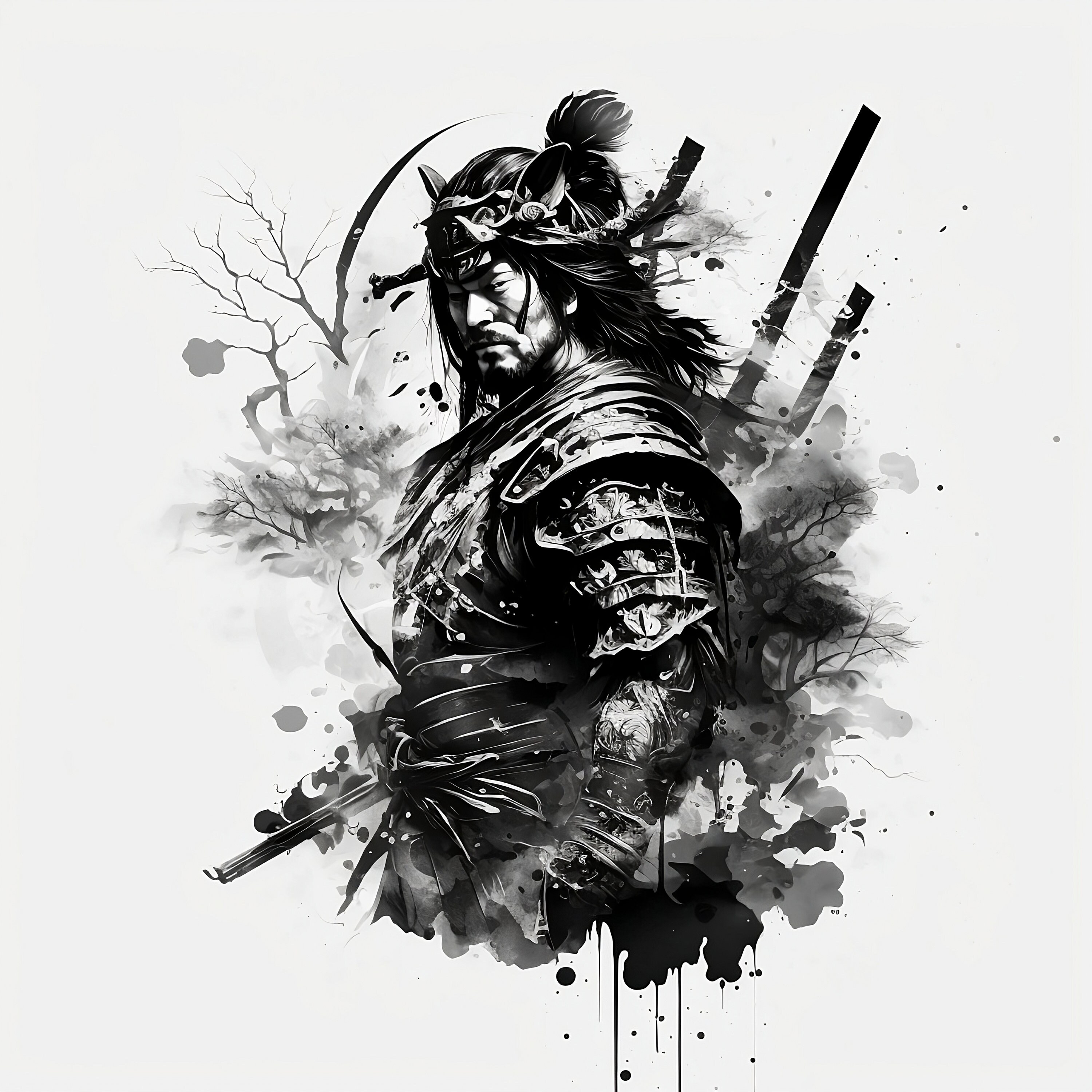 Samurai Tattoo Design White Background PNG File Download High ...