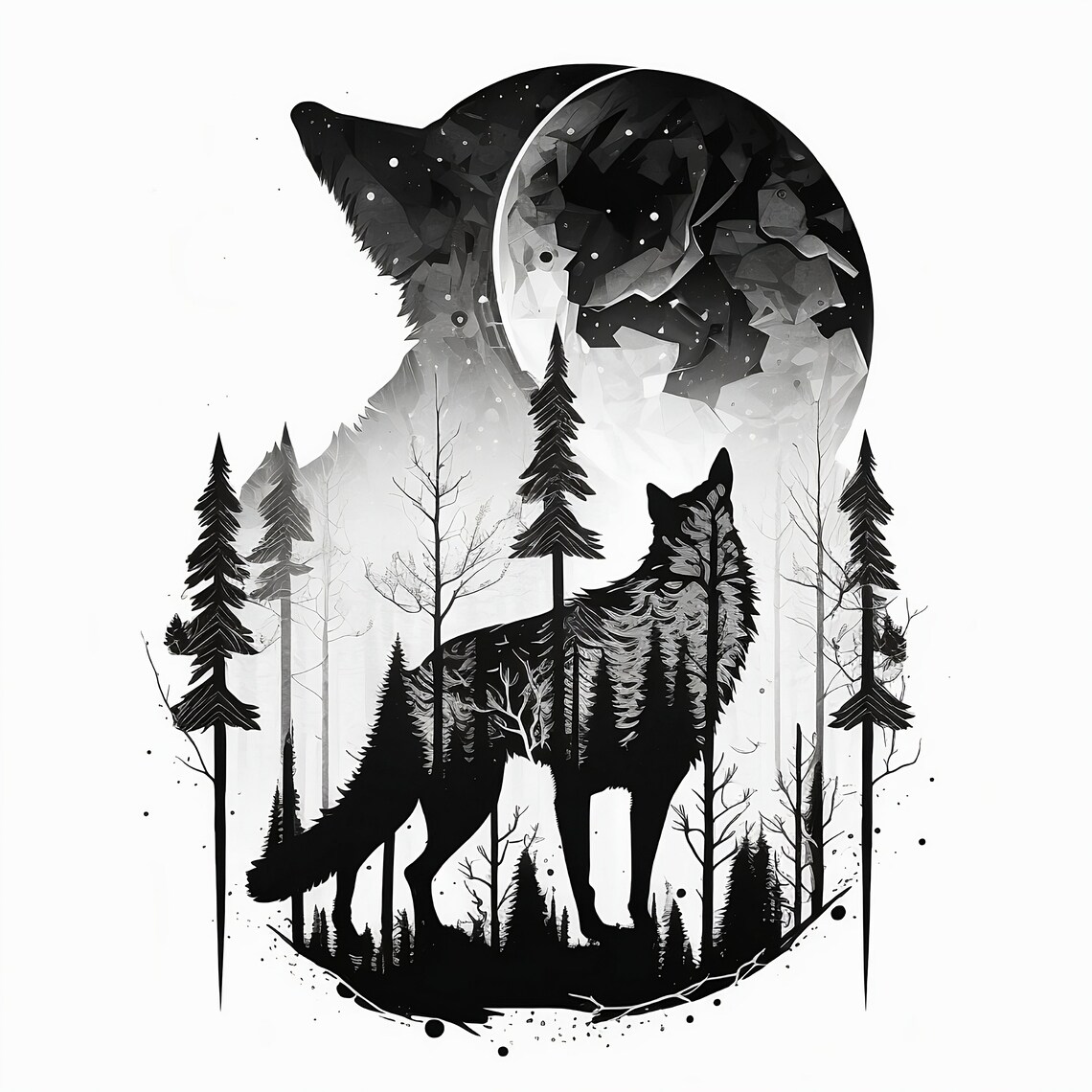 Geometric Wolf Tattoo Design White Background PNG File Download High ...