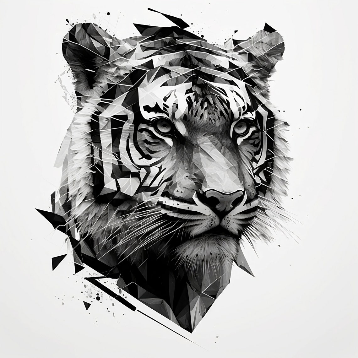 Geometric Tiger Tattoo Design White Background PNG File Download High ...