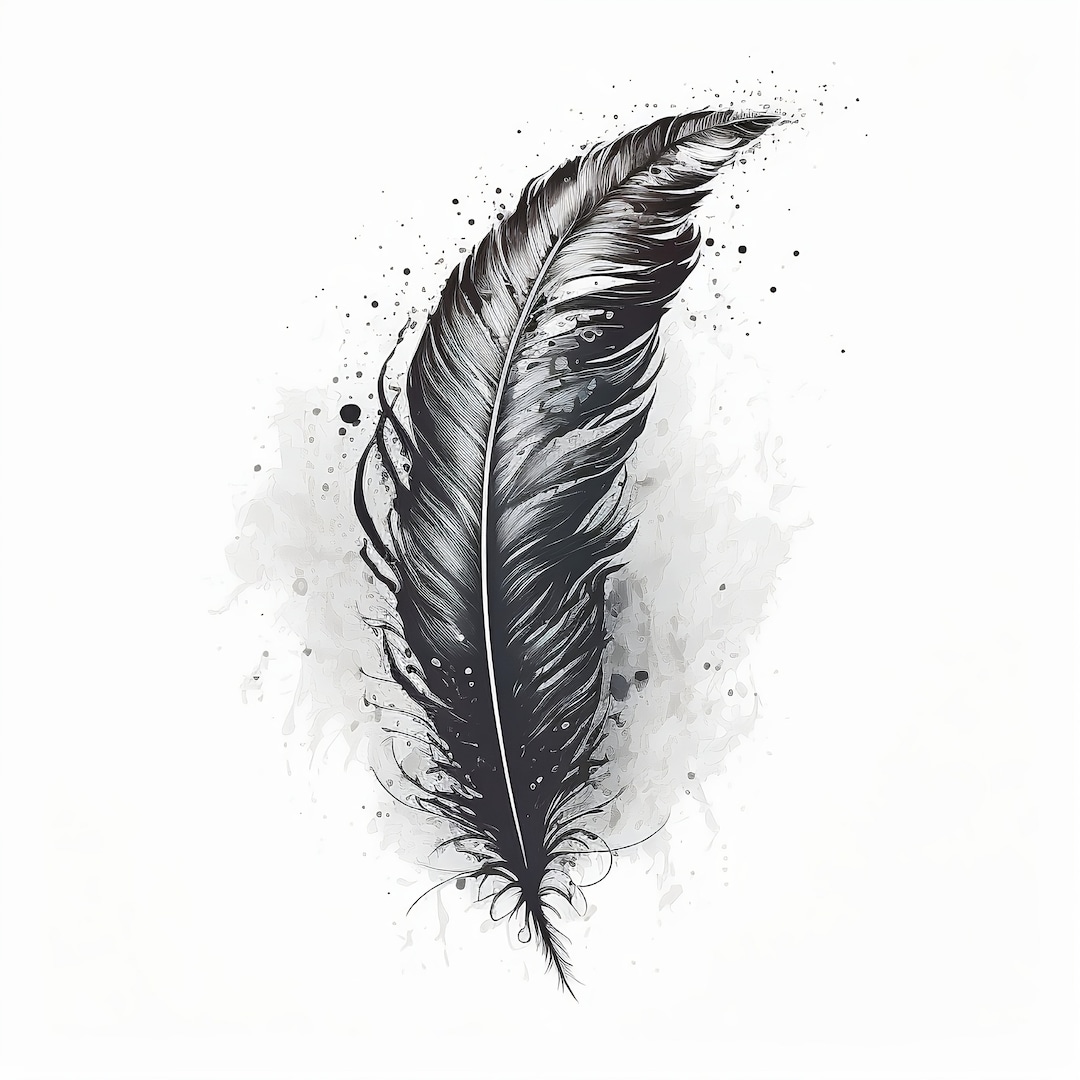 Feather Tattoo Design White Background PNG File Download High ...