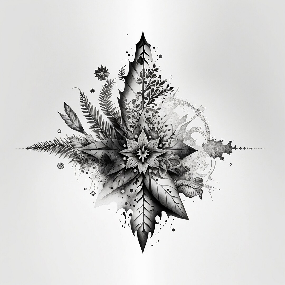 Flower Dotwork Tattoo Desig White Background PNG File Download High ...