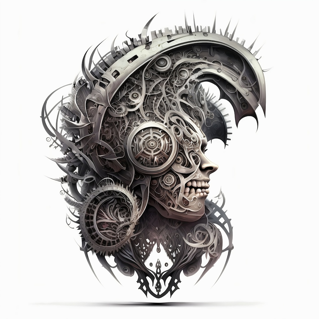 Biomechanical Tattoo Design White Background PNG File Download High ...
