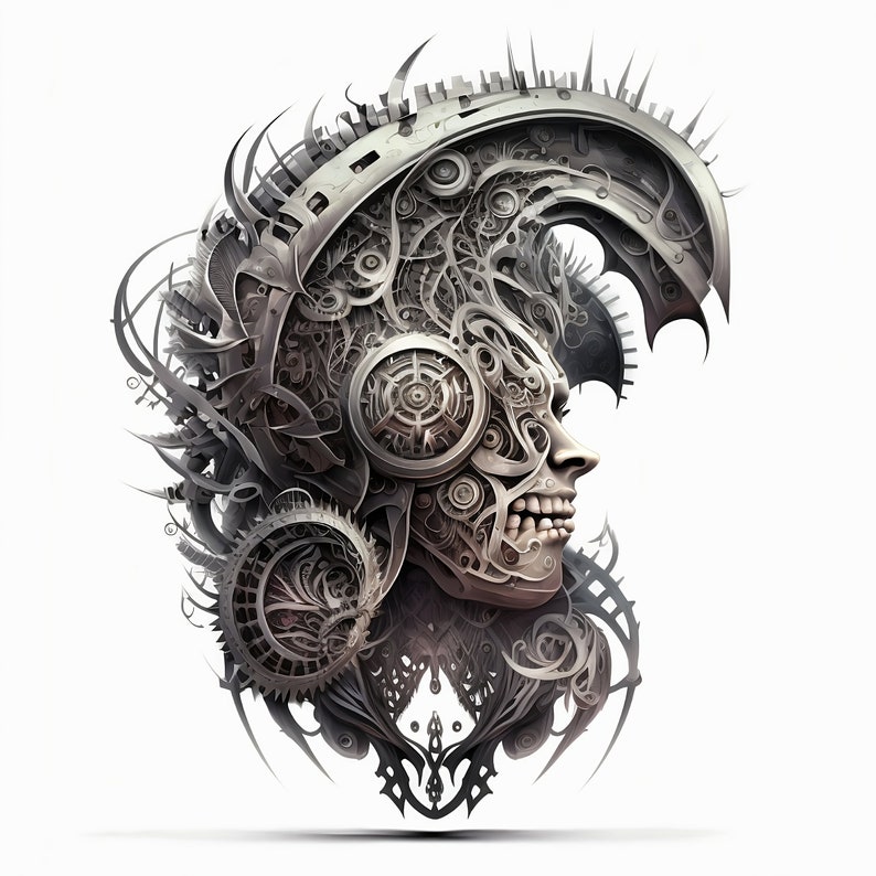 Biomechanical Tattoo Design White Background PNG File Download High ...