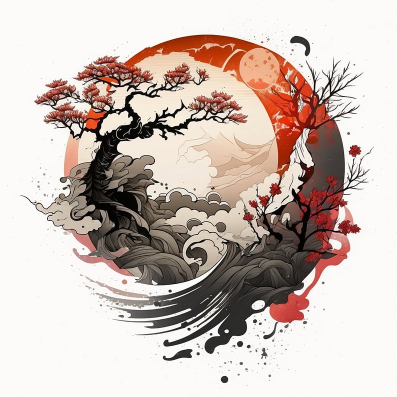 Japanese Style Tattoo Design White Background PNG File Download High ...