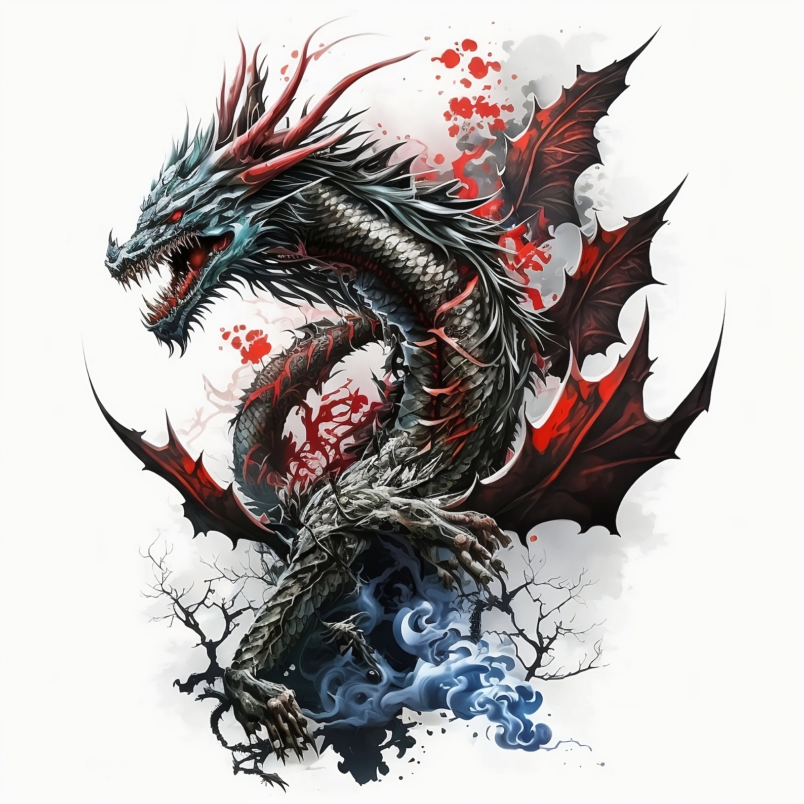 Dragon Tattoo Design White Background PNG File Download High Resolution ...
