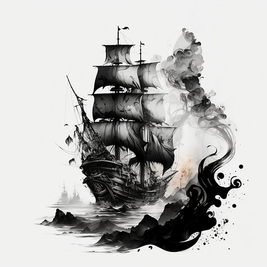 Pirate Ship Tattoo Design White Background PNG File Download High ...