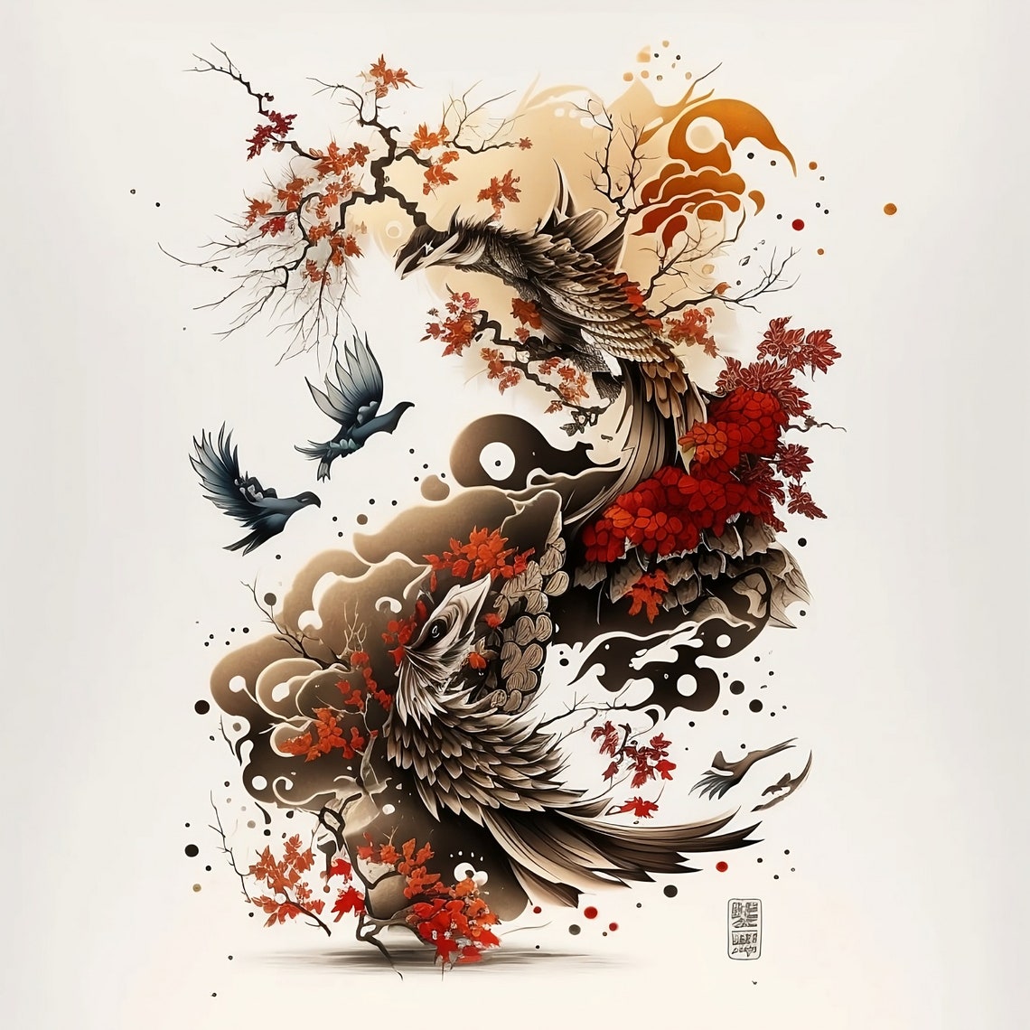 Japanese Style Tattoo Design White Background PNG File Download High ...