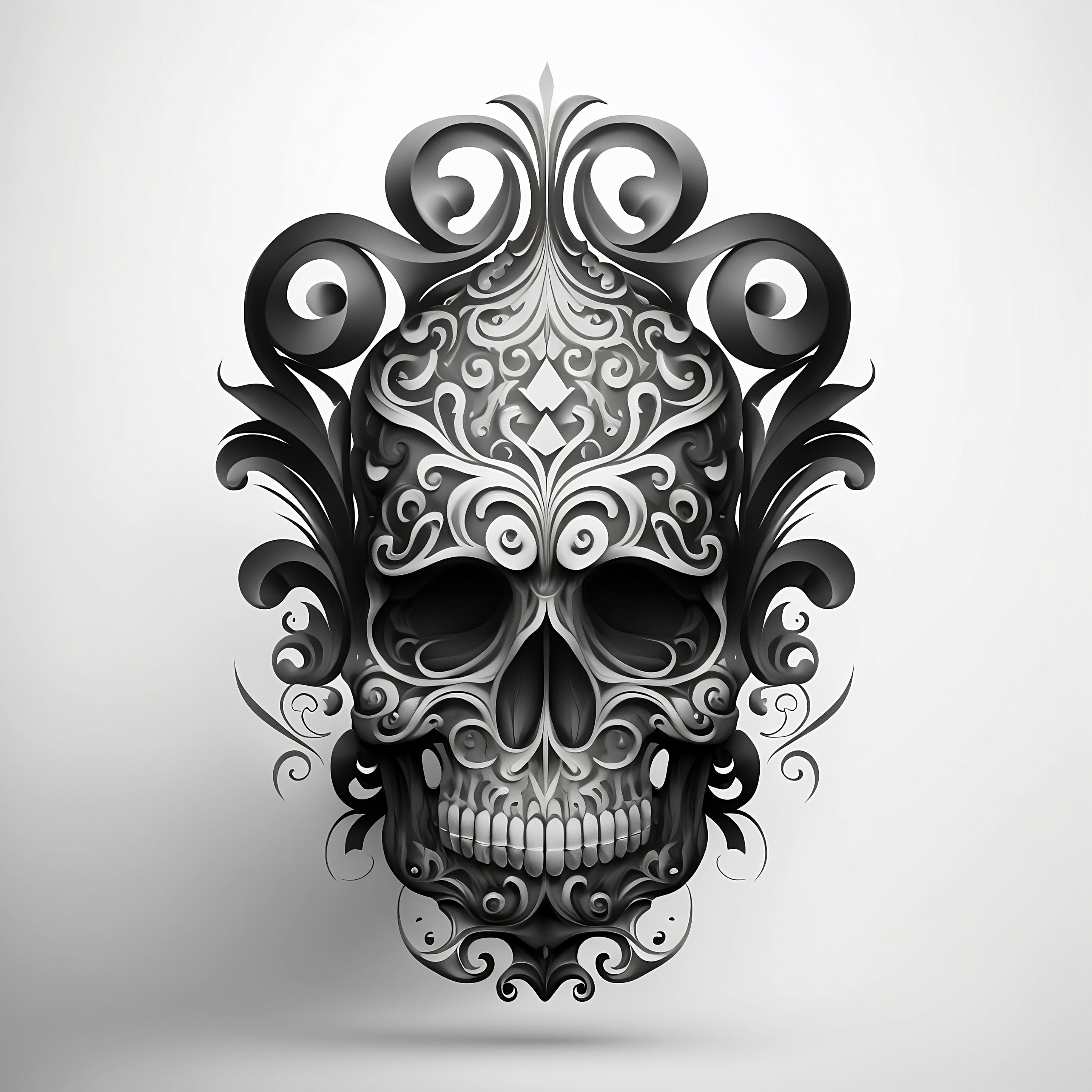 Ornamental Skull Tattoo Design White Background PNG File Download High ...