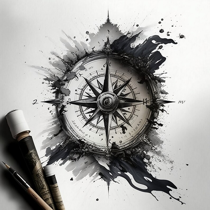 Compass Tattoo Design White Background PNG File Download High ...