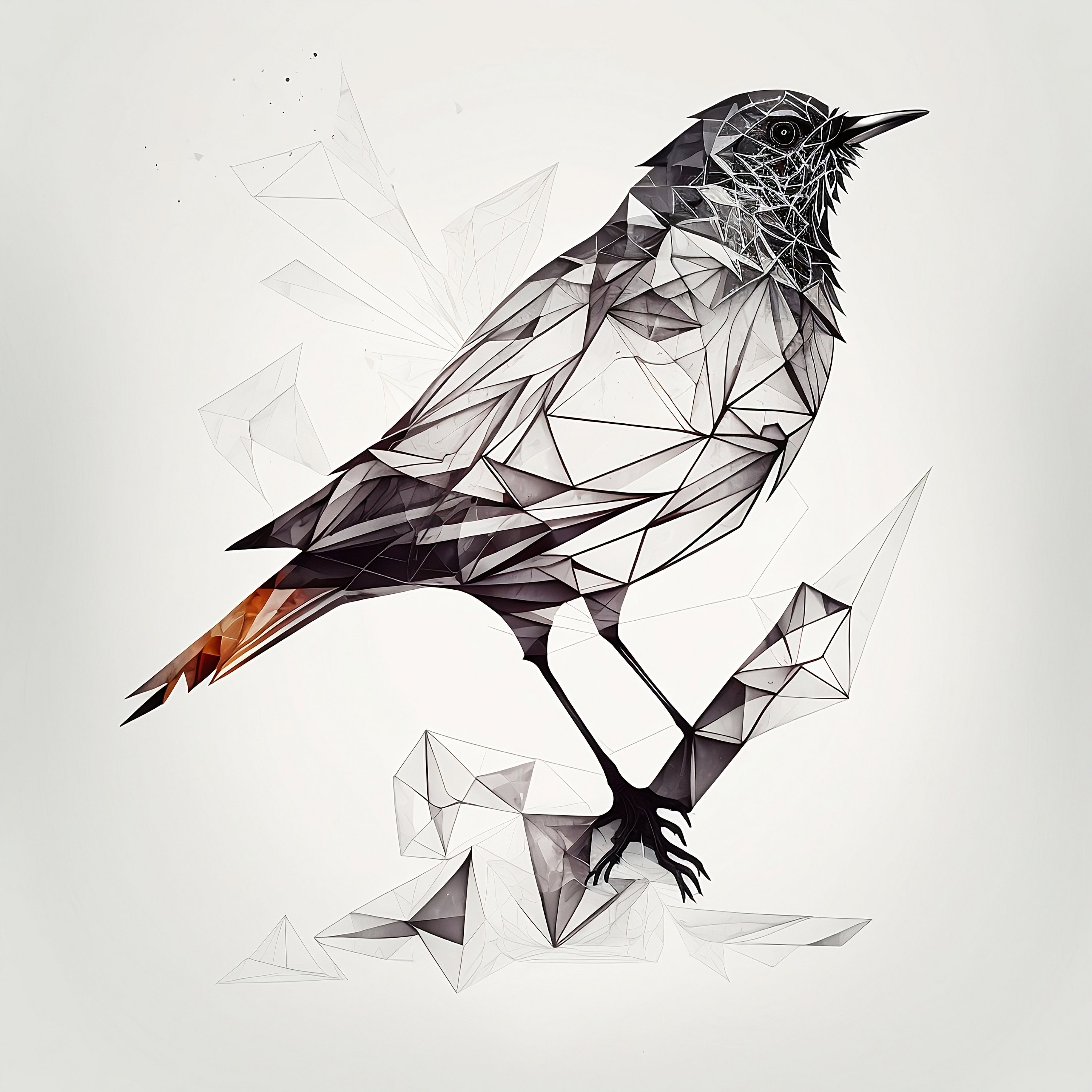 Geometric Bird Tattoo Design White Background PNG File Download High ...
