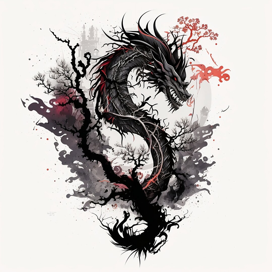 Dragon Tattoo Design White Background PNG File Download High Resolution ...