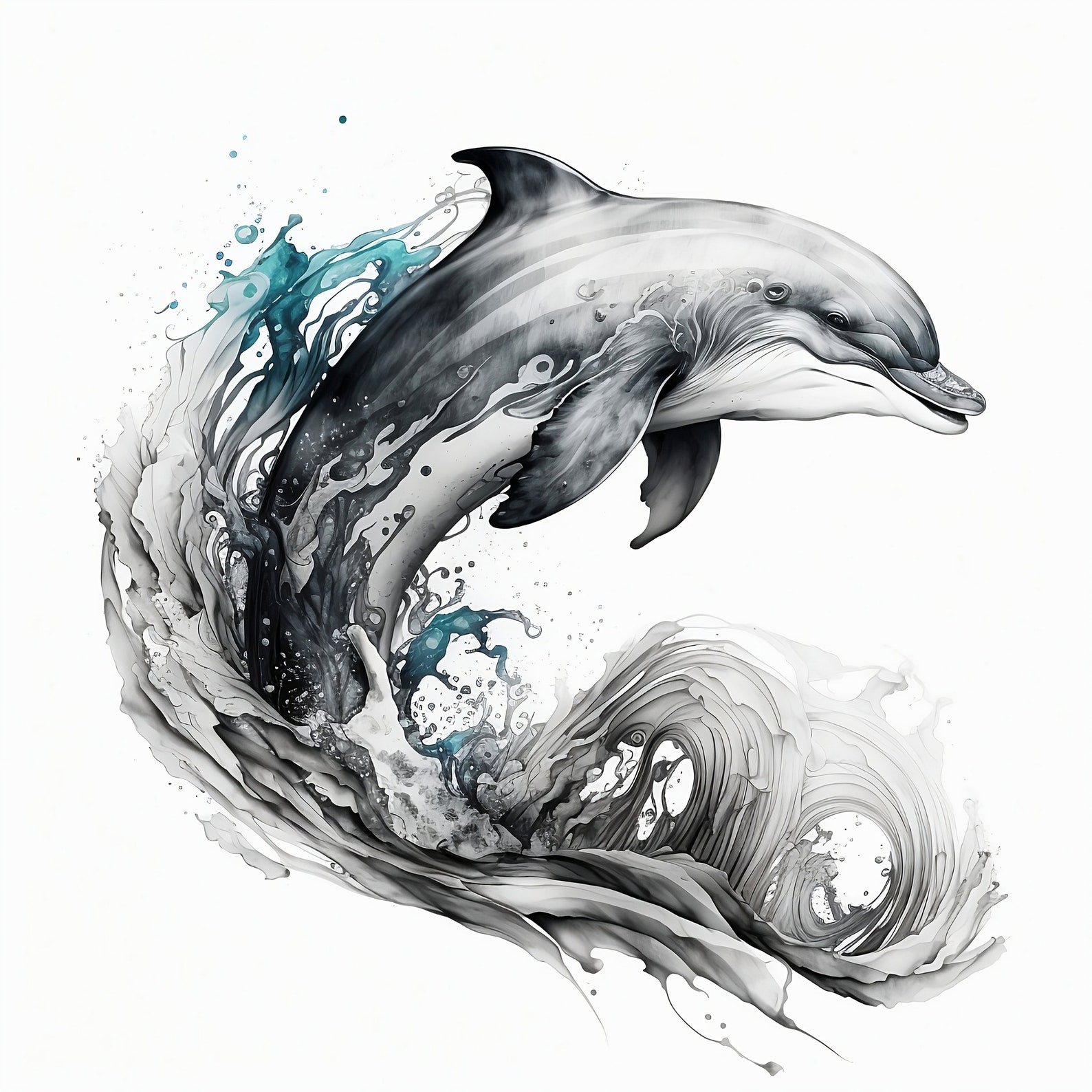 Dolphin Tattoo Design White Background PNG File Download High Resolution - Etsy