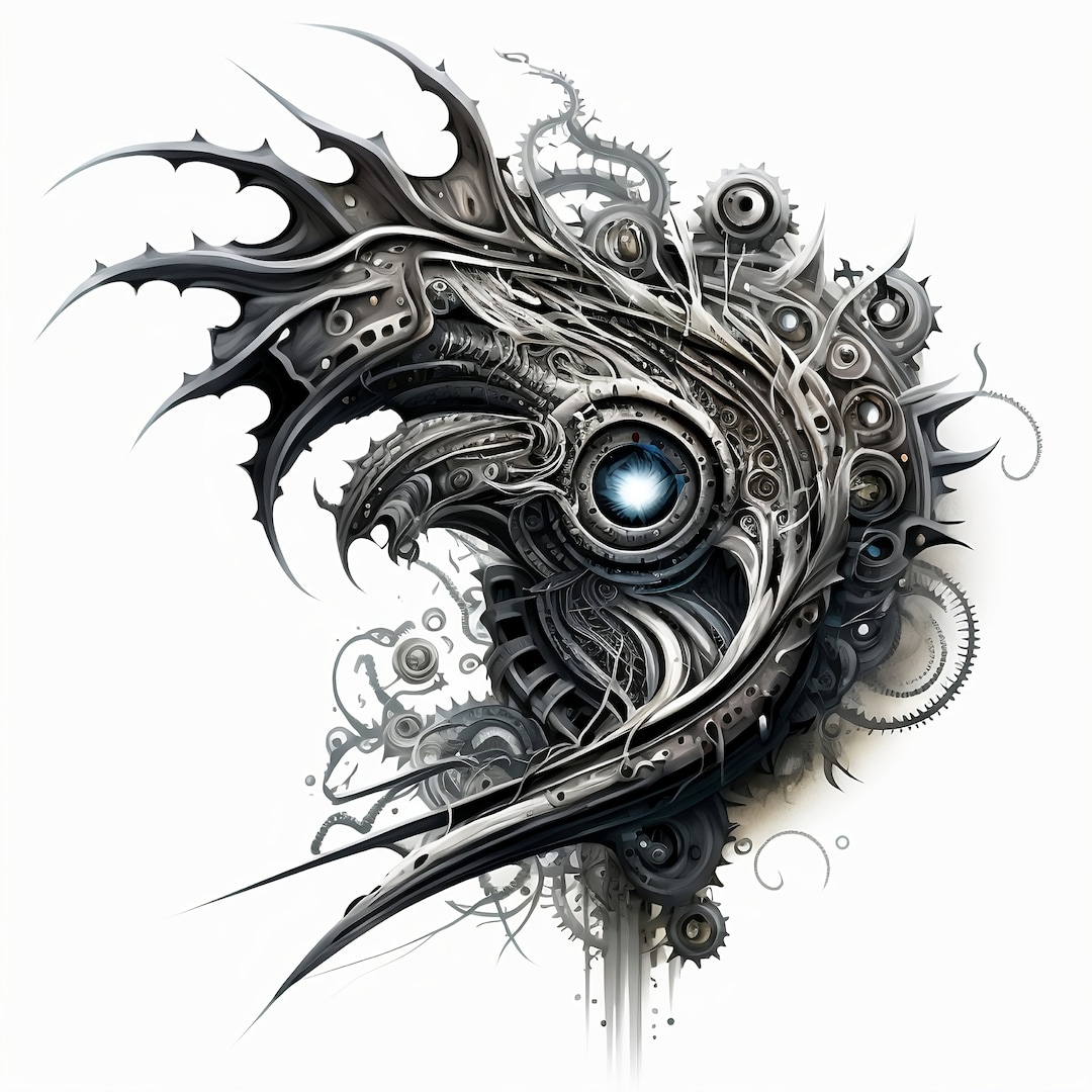 Biomechanical Tattoo Design White Background PNG File Download High ...