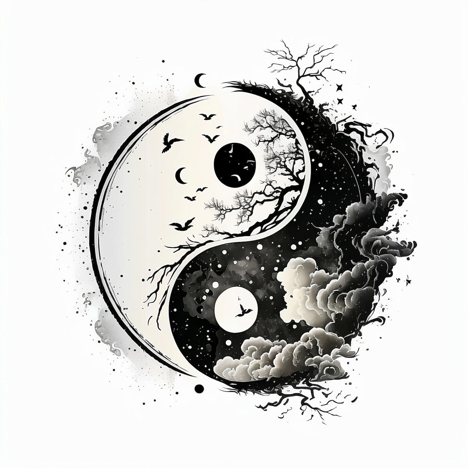 Yin Yang Tattoo Design White Background PNG File Download High Resolution - Etsy