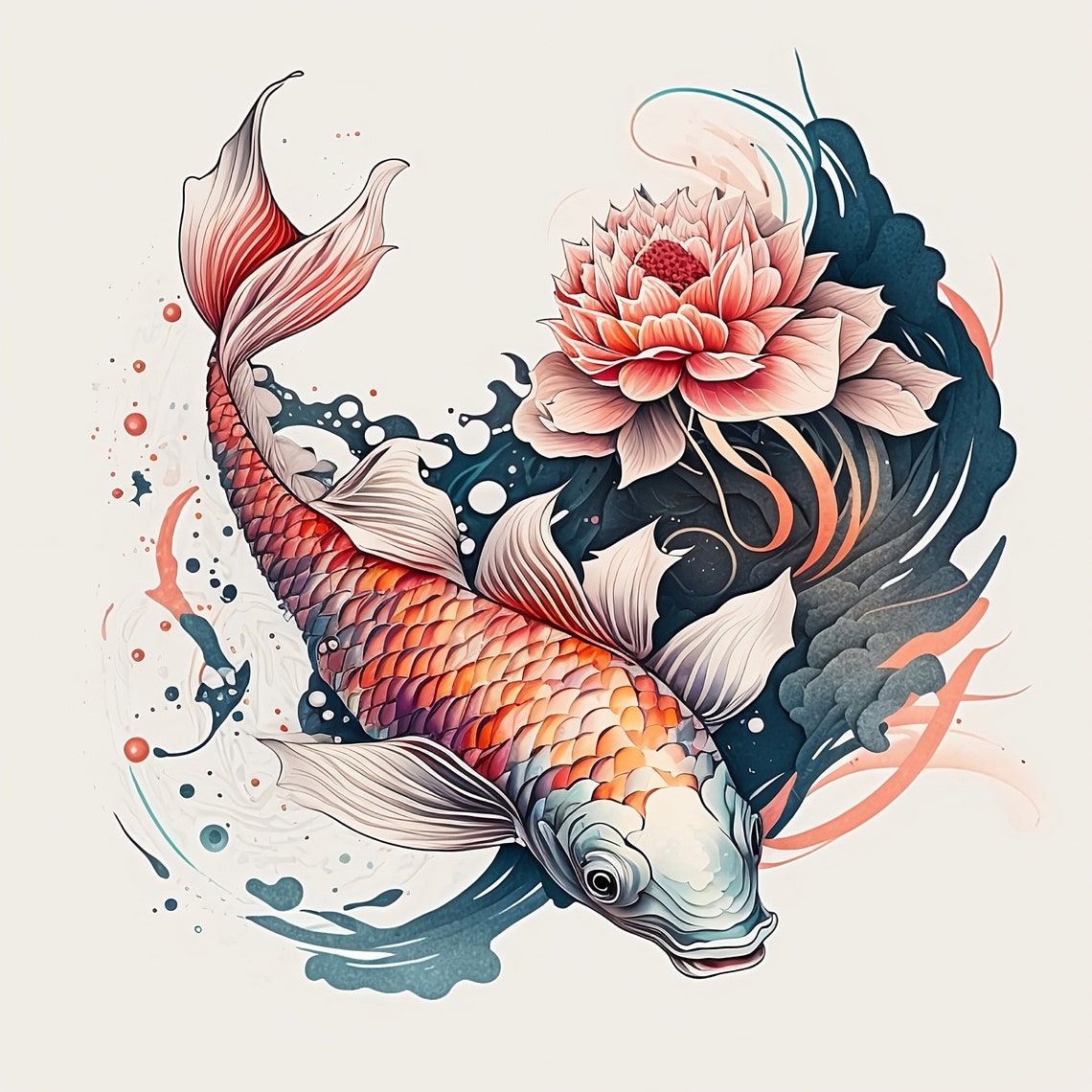 Koi Fish Tattoo Design White Background PNG File Download - Etsy Australia