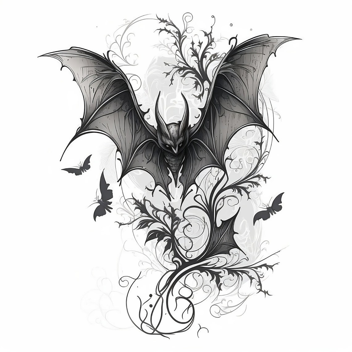Bat Tattoo Design White Background PNG File Download High Resolution - Etsy