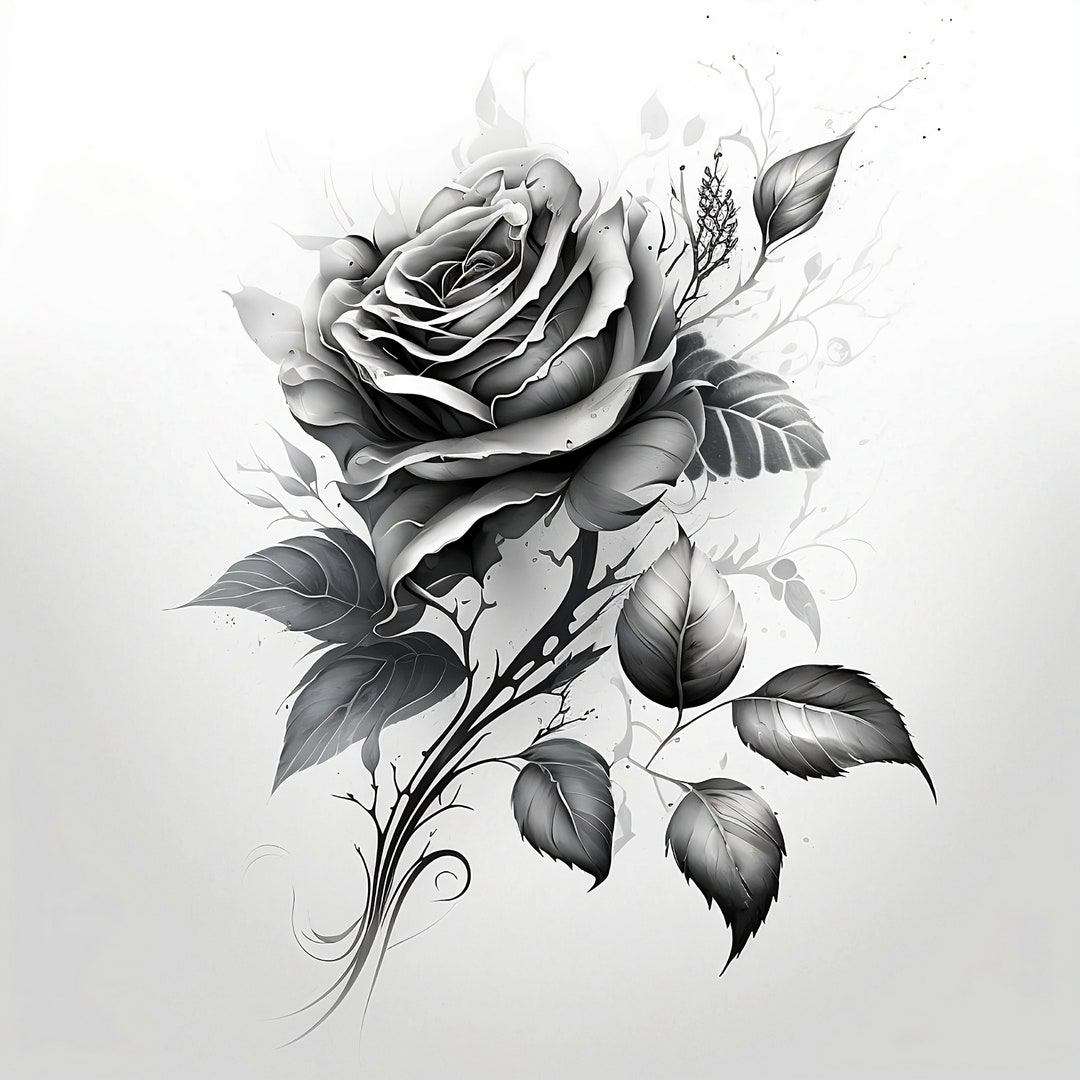 Rose Tattoo Design White Background PNG File Download High Resolution ...