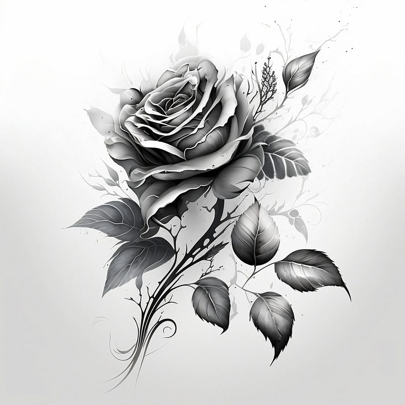 Rose Tattoo Design White Background PNG File Download High Resolution ...