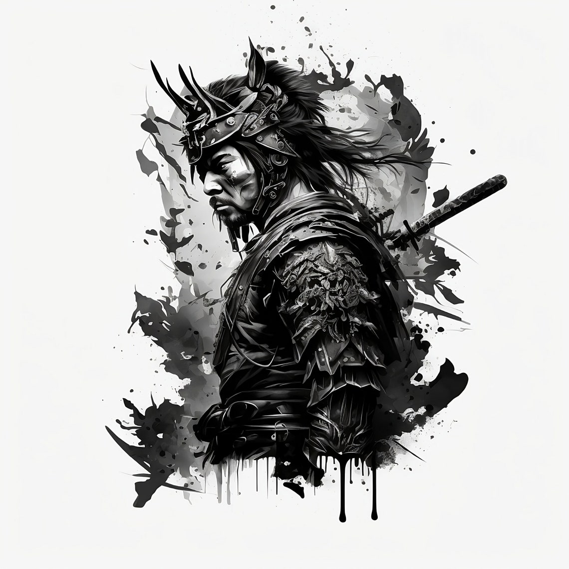 Samurai Tattoo Design White Background PNG File Download High ...