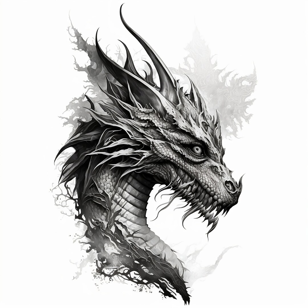Dragon Tattoo Design White Background PNG File Download High Resolution ...