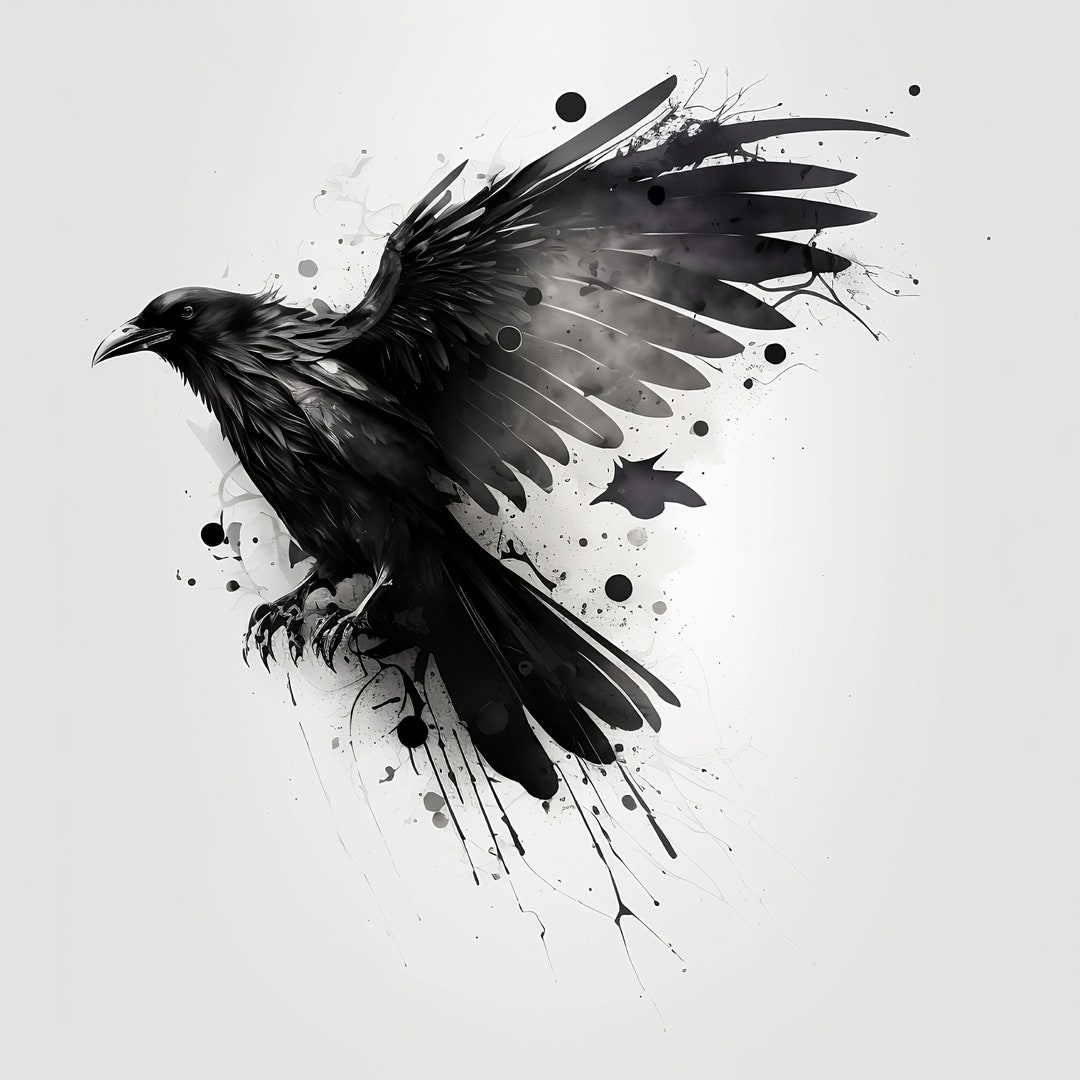 Buy Raven Tattoo Design White Background PNG File Download High ...
