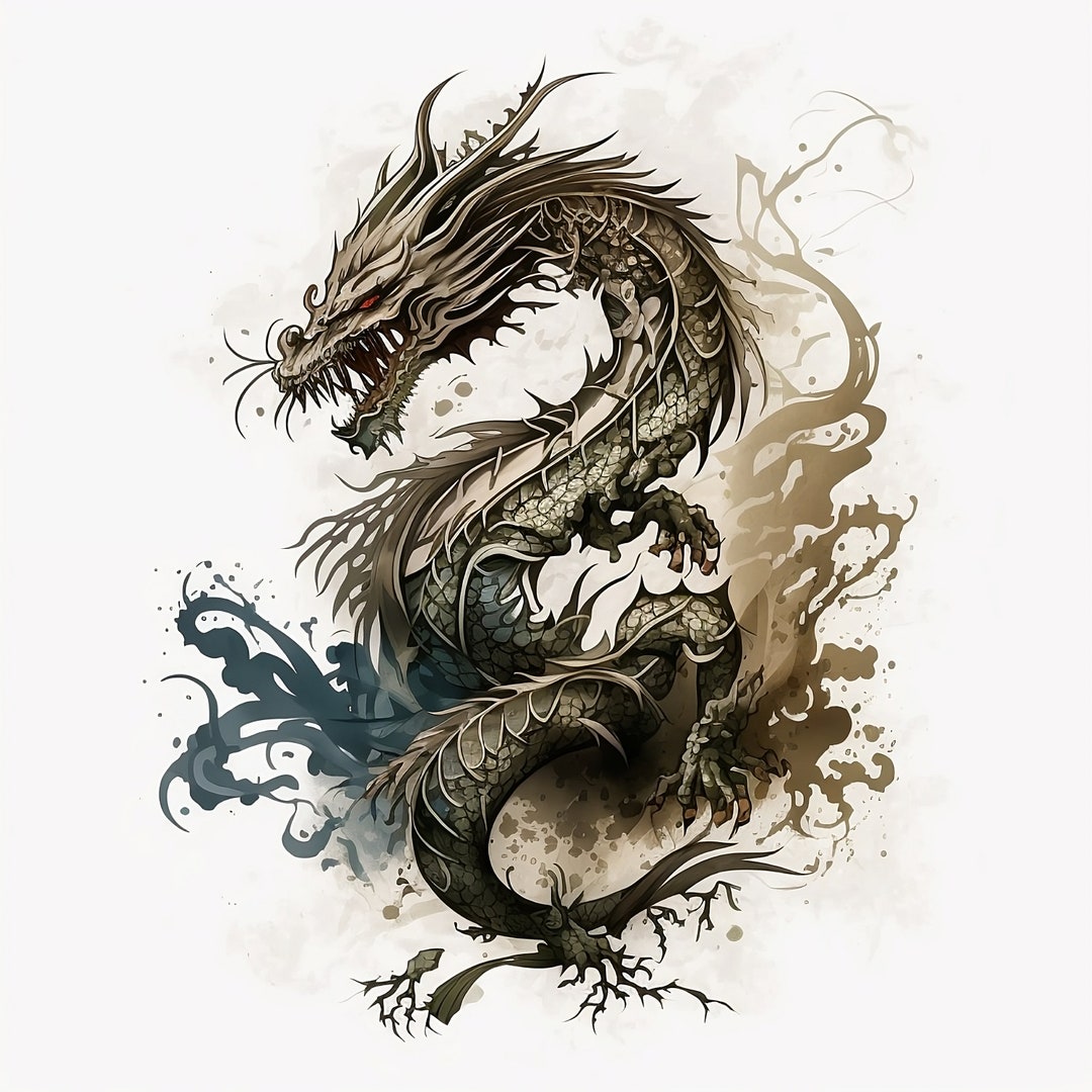 Dragon Tattoo Design White Background PNG File Download High Resolution ...