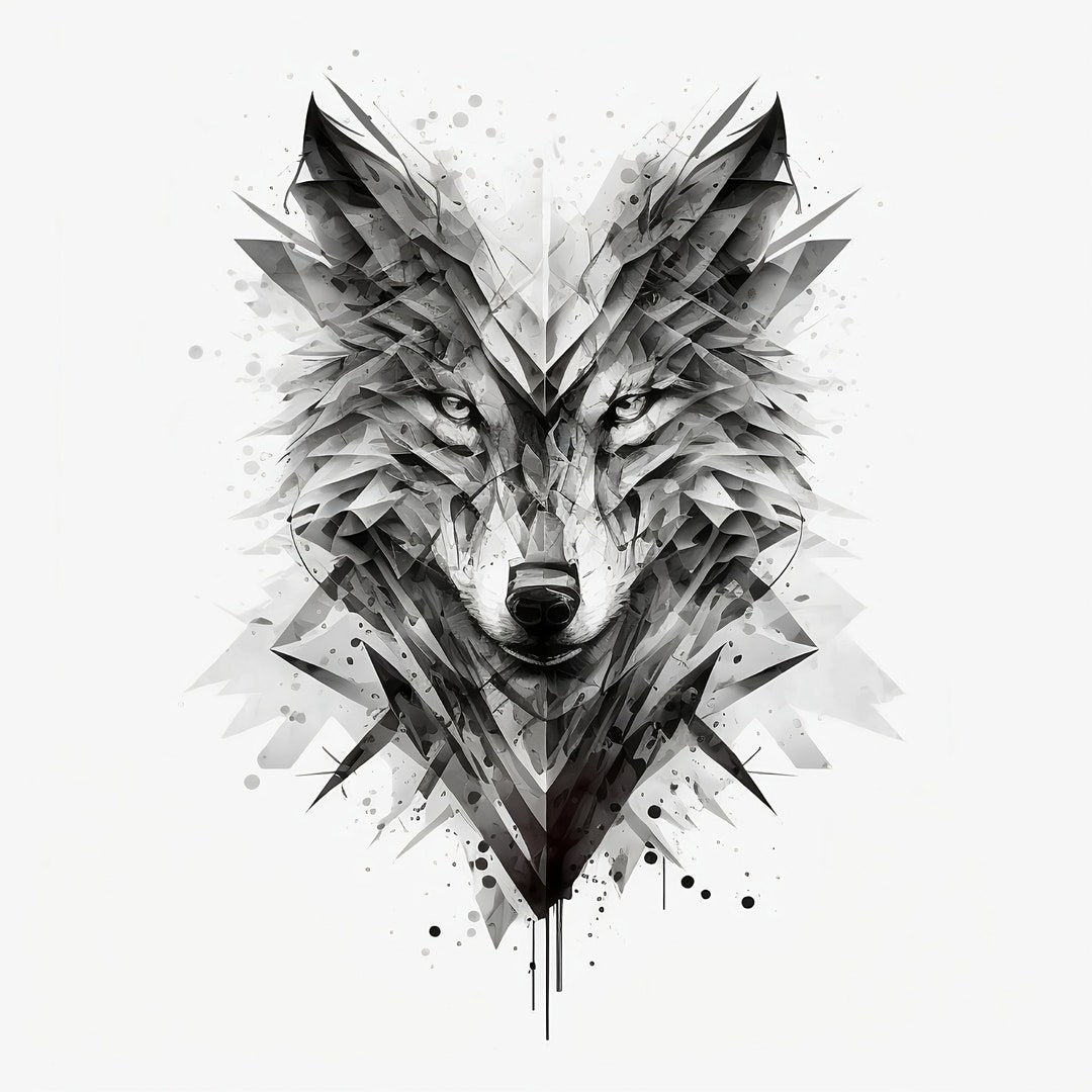 Geometric Wolf Tattoo Design White Background PNG File Download High ...