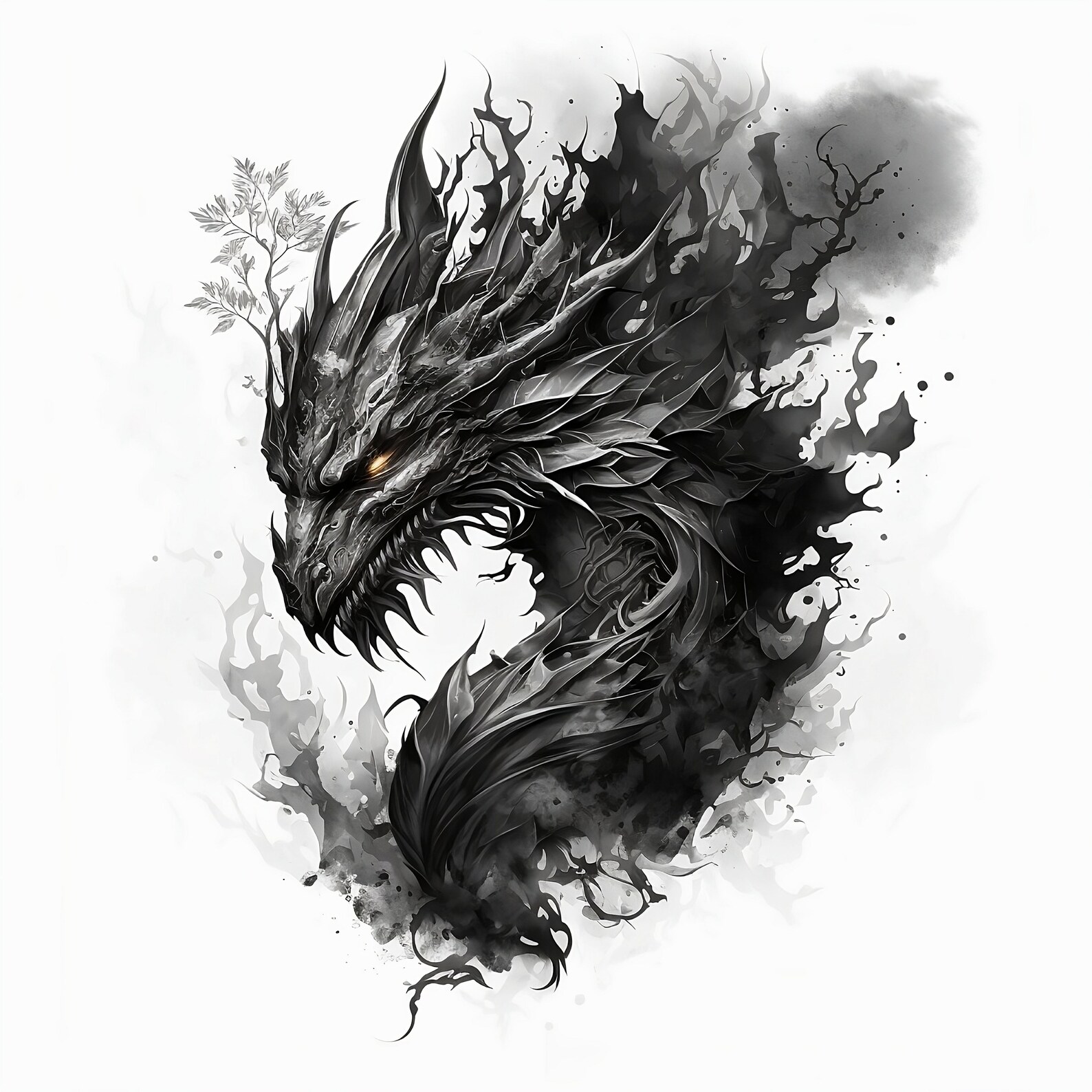Dragon Tattoo Design White Background PNG File Download High Resolution ...