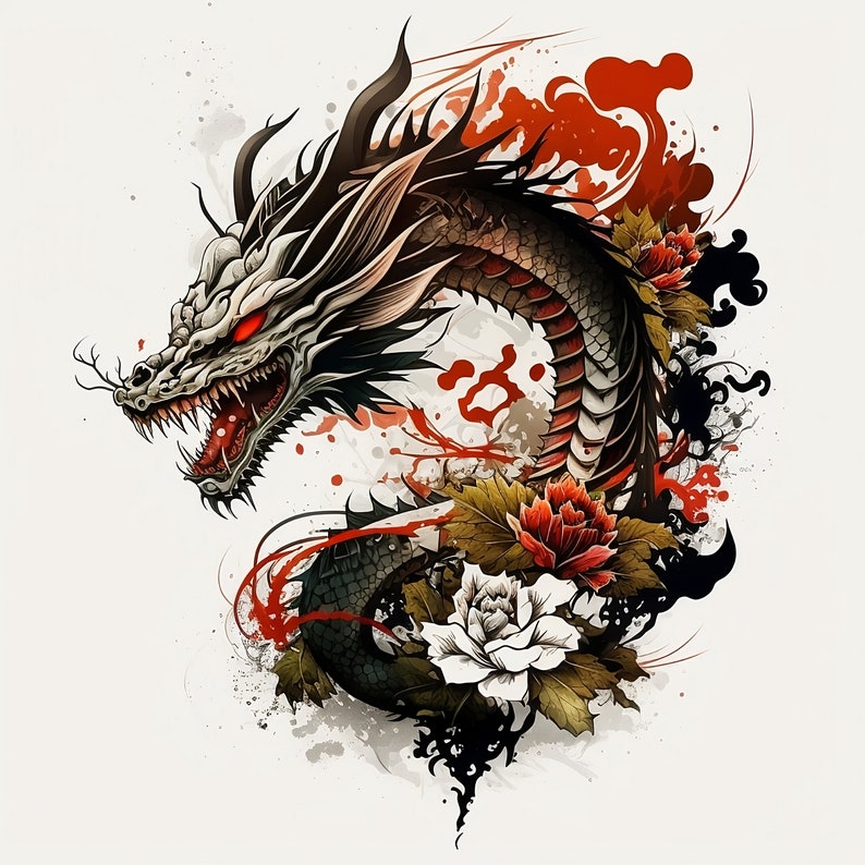 Dragon Tattoo Design White Background PNG File Download High Resolution ...