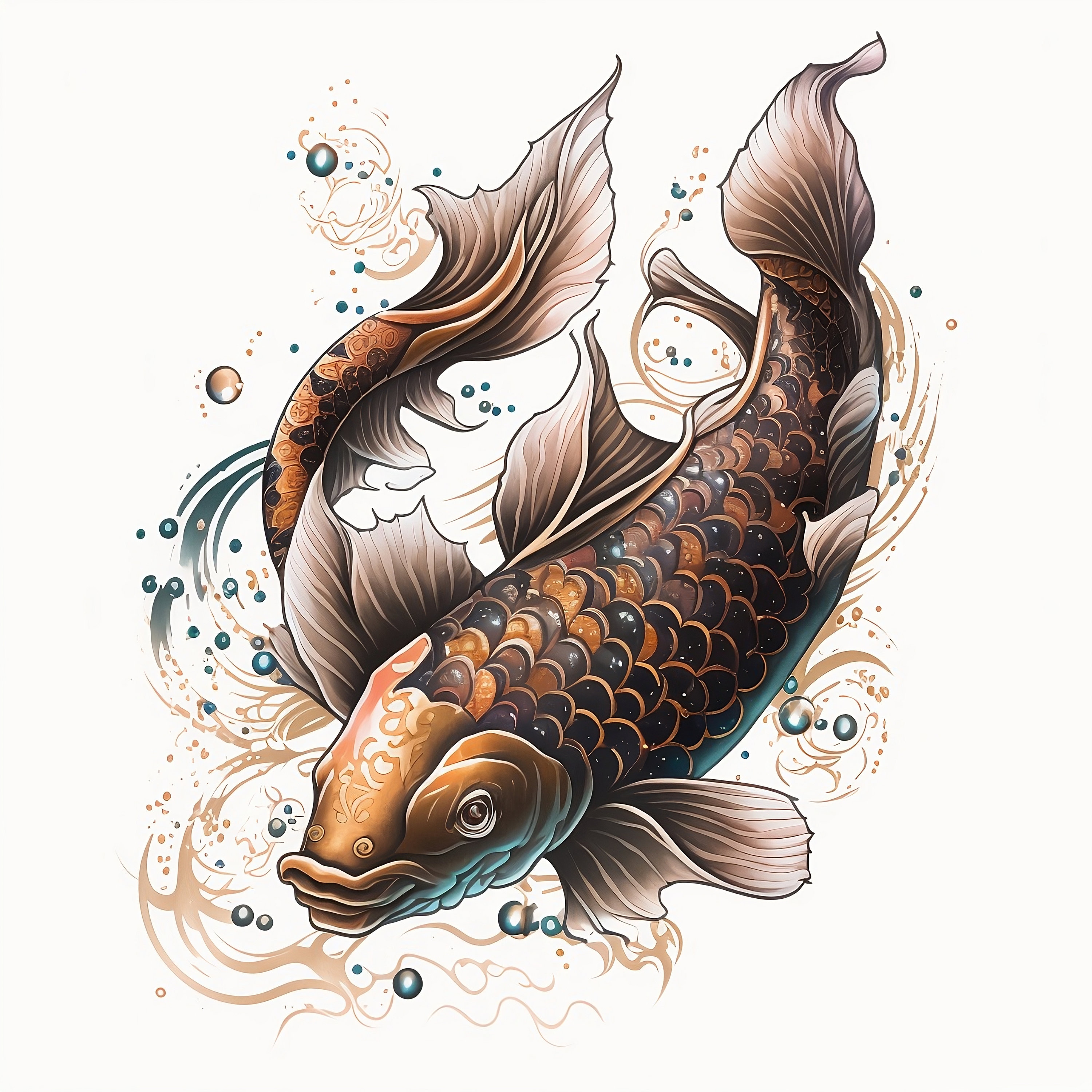 Koi Fish Tattoo Design White Background PNG File Download - Etsy UK