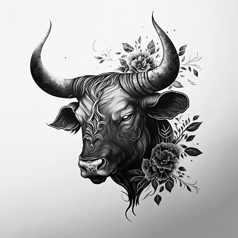 Bull Tattoo Design White Background PNG File Download High Resolution ...
