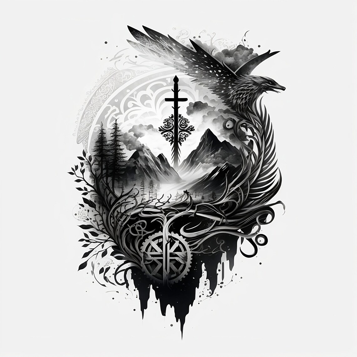 Nordic Tattoo Design White Background PNG File Download High Resolution ...