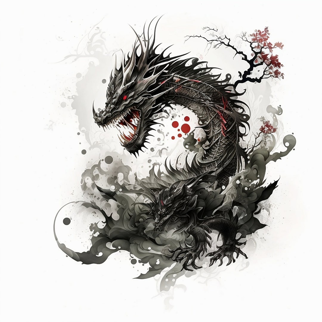Dragon Tattoo Design White Background PNG File Download High Resolution ...