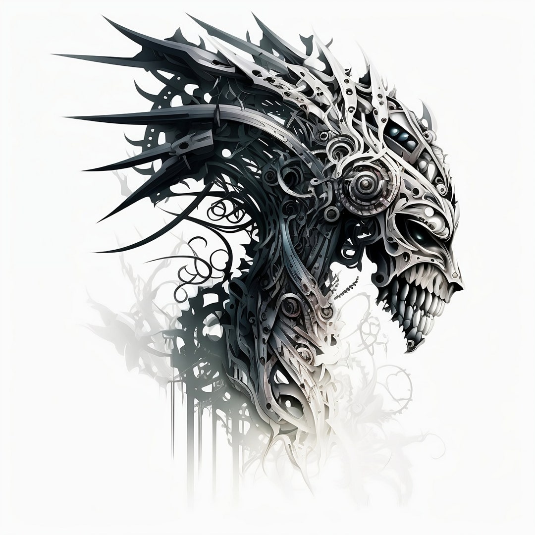 Biomechanical Tattoo Design White Background PNG File Download High ...