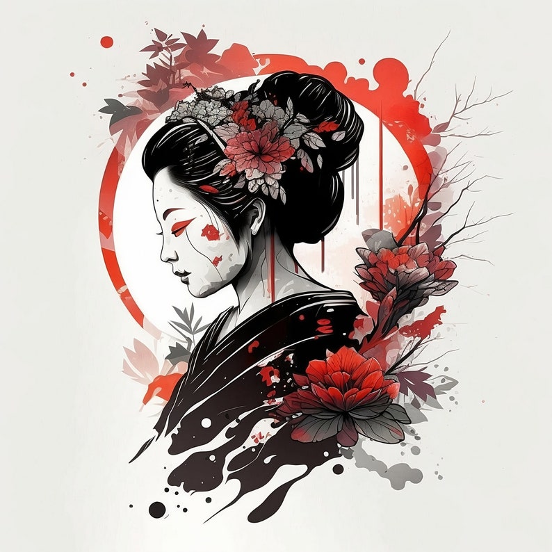 Geisha Tattoo Design White Background PNG File Download High Resolution ...