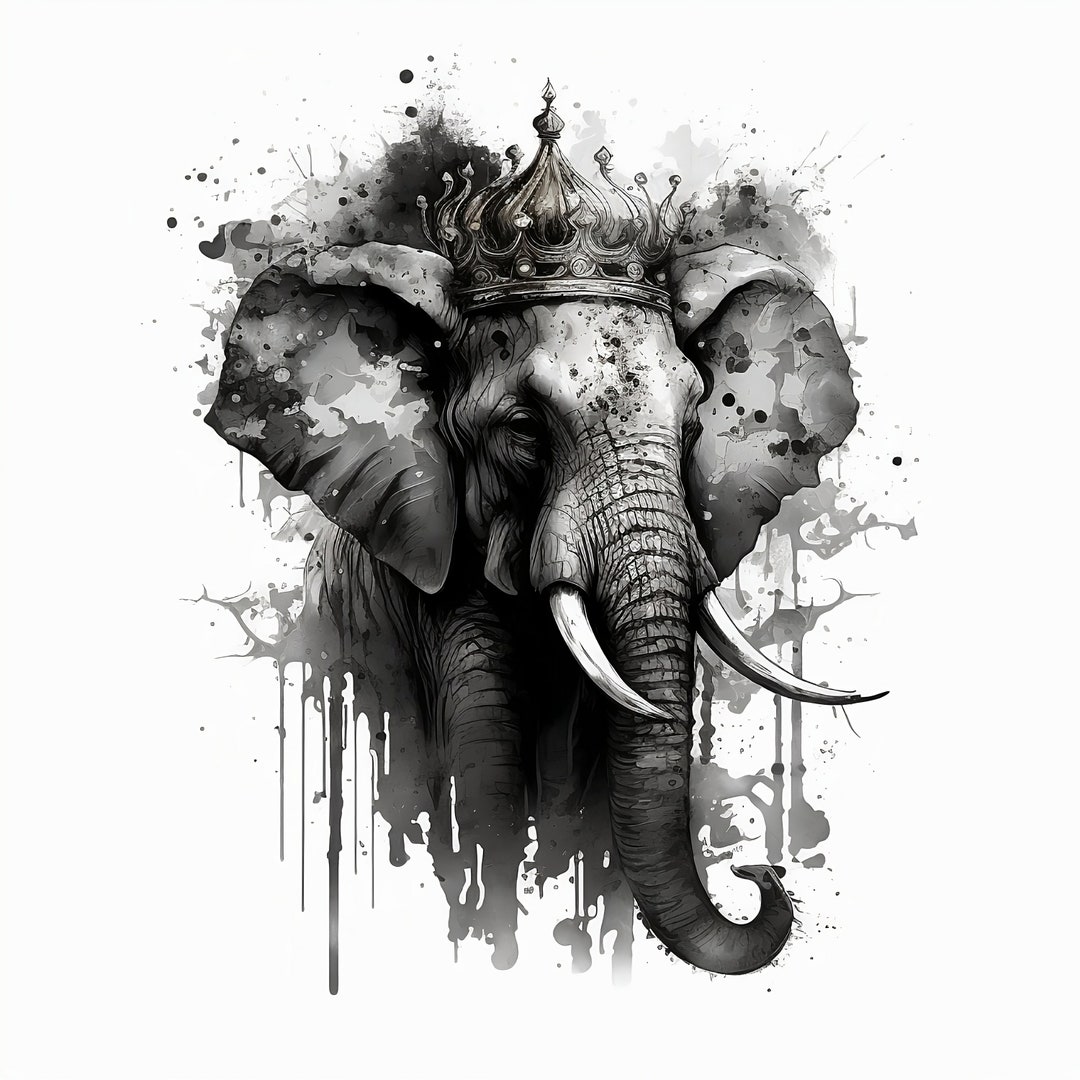 Elephant King Tattoo Design White Background PNG File Download High ...